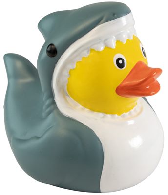 Shark Themed Rubber Duck is a bold and playful giveaway designed to ma